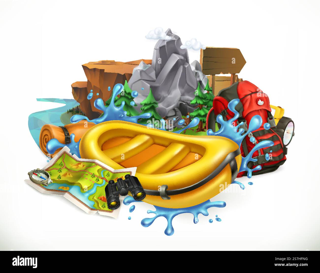 White water rafting. Camping, adventure time vector illustration Stock ...