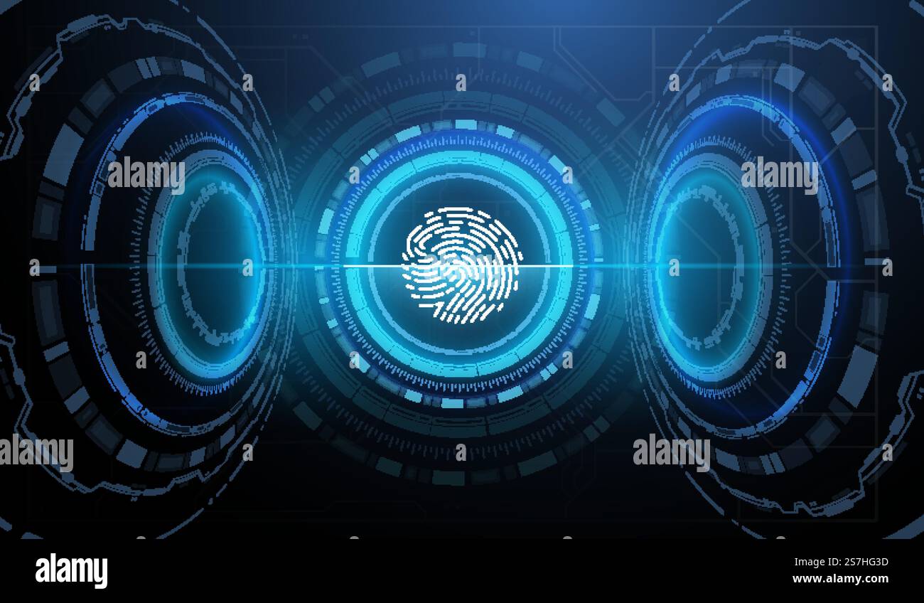 Biometric id with Futuristic HUD Interface. Fingerprint Scanning ...