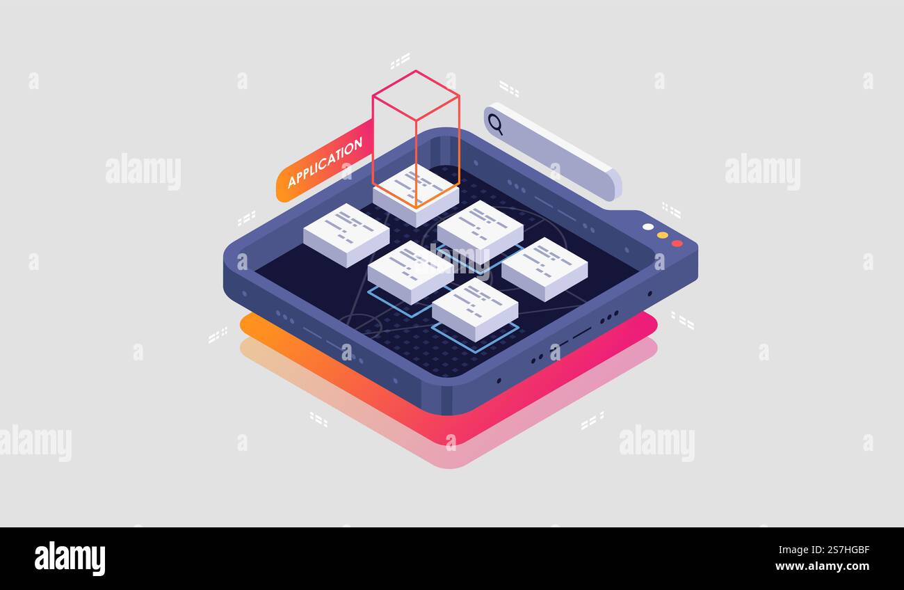 Programming and software development isometric illustration. Artificial intelligence automated ...
