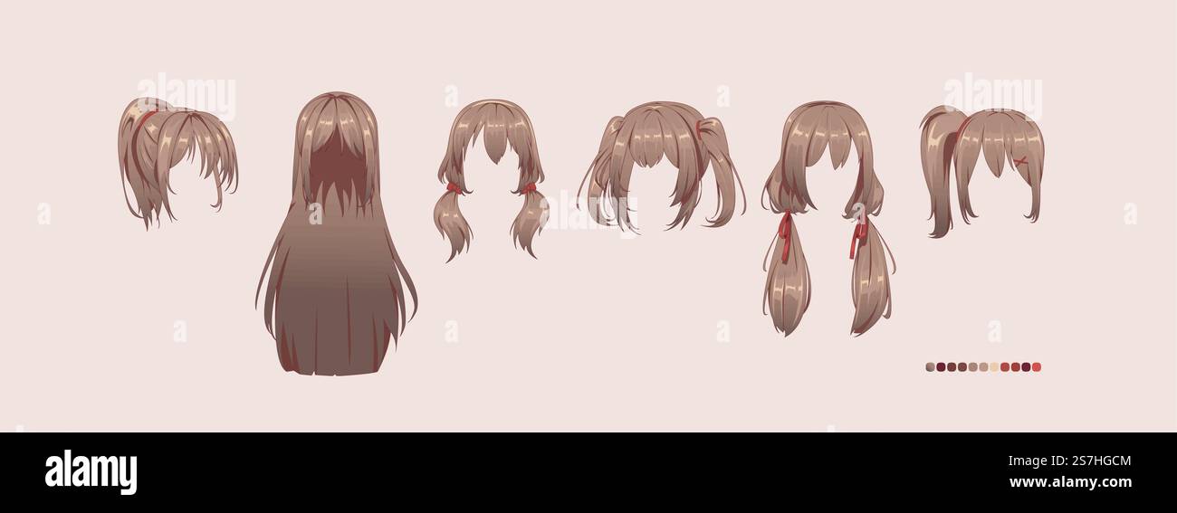 Anime manga hairstyles. Set isolated wig a hair Stock Vector Image ...