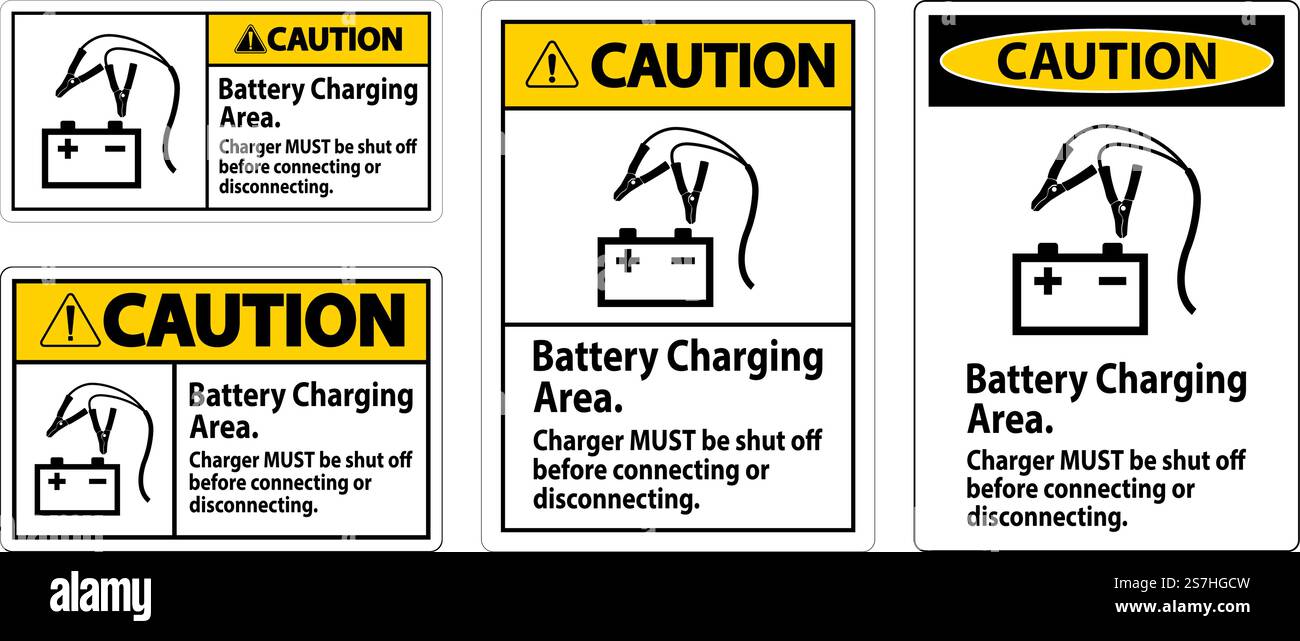 Caution Sign Battery Charging Area, Charger Must Be Shut Off Before ...