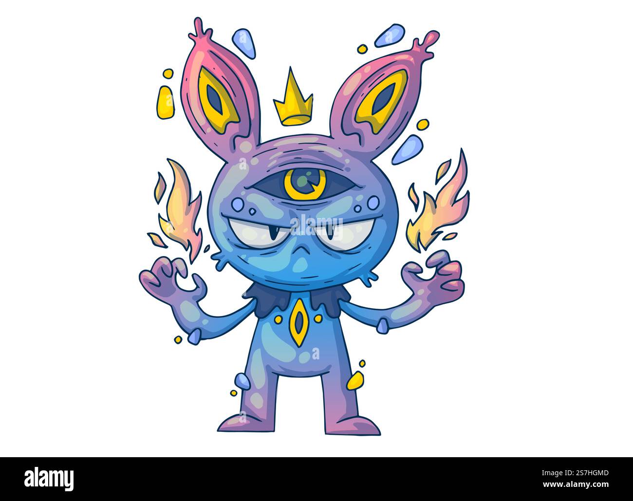 Angry rabbit with fiery hands. Creative cartoon illustration. Picture ...