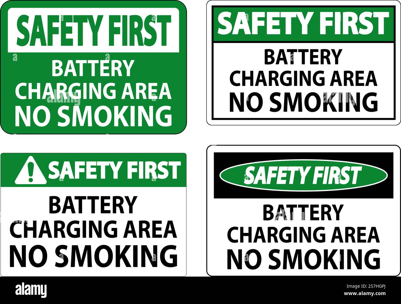 Safety First Sign Battery Charging Area, No Smoking Stock Vector Image ...