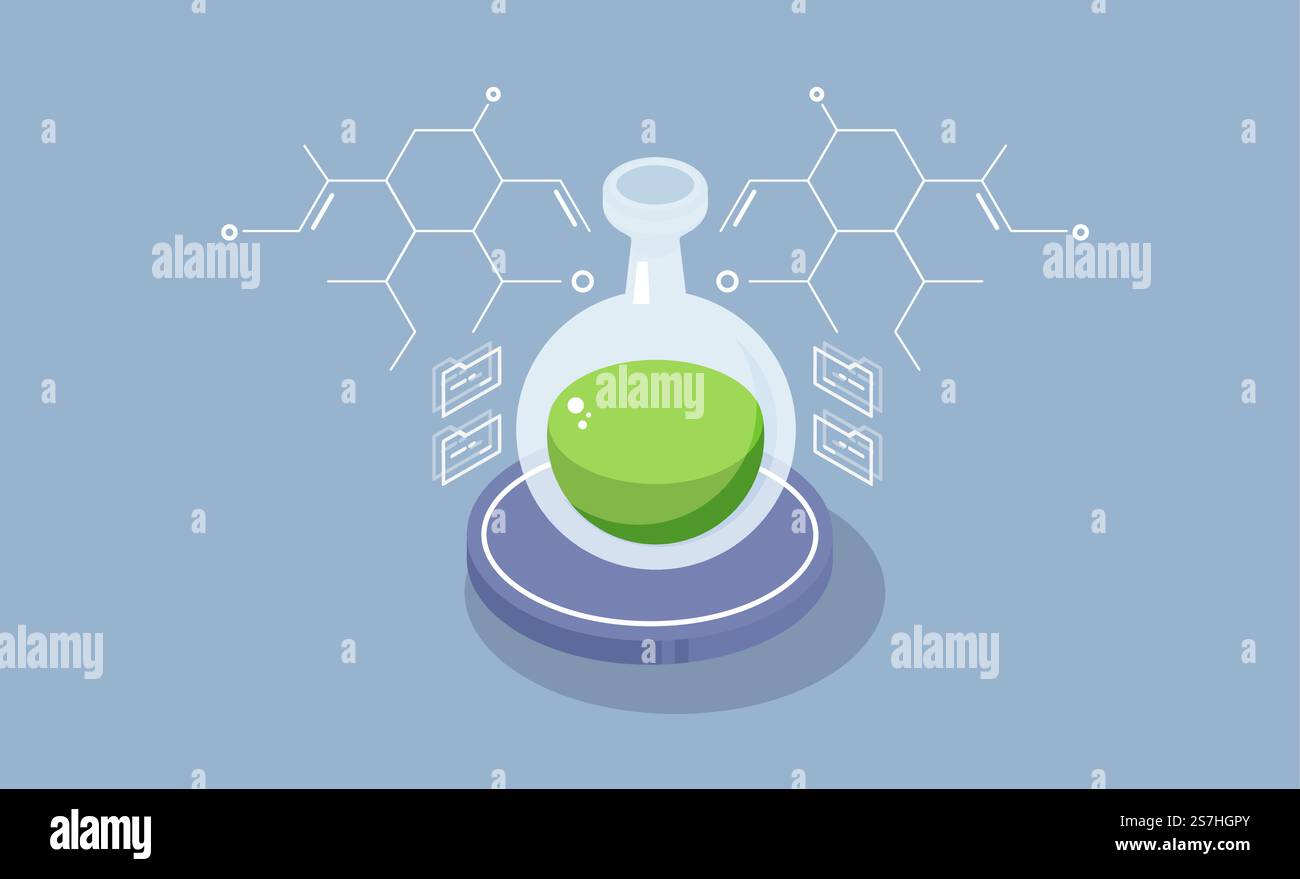 Isometric Flat Research Pharmaceutical. chemical lab background with ...