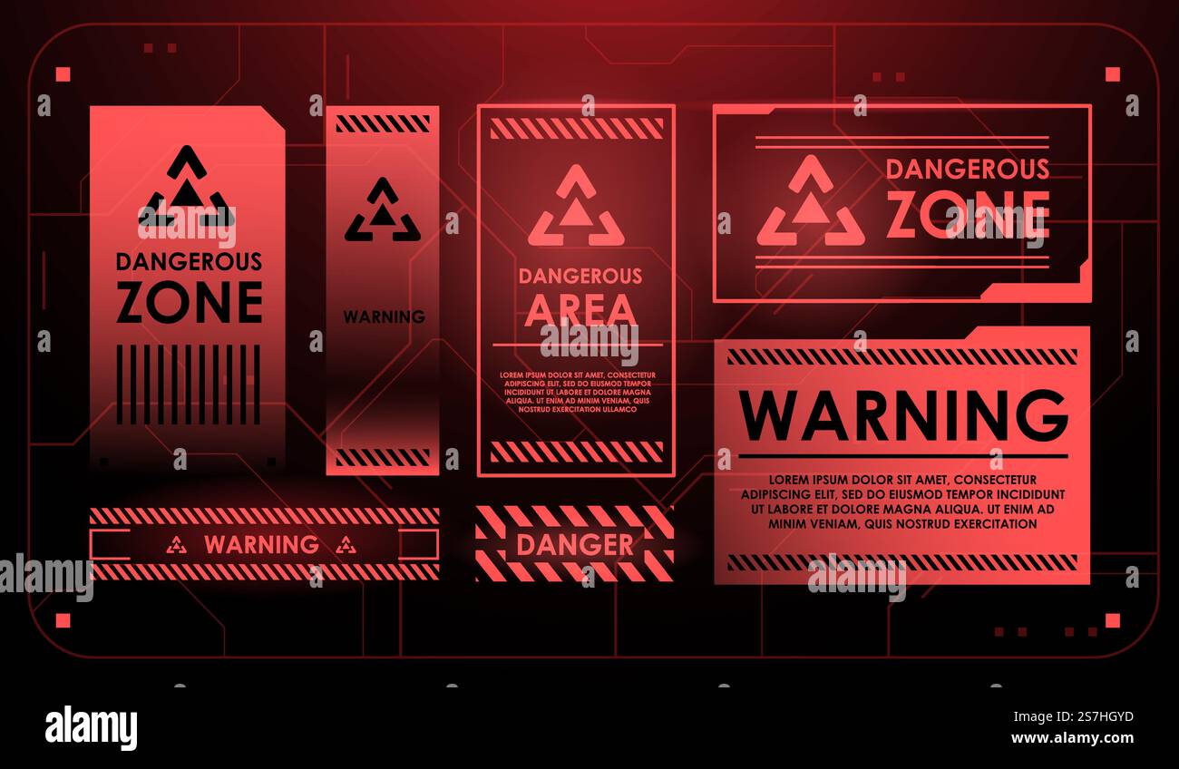 Elements of HUD interface with attention sign. Warning. Conceptual ...