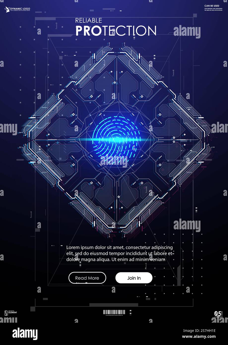 Biometric Identification or Recognition System of Person. Fingerprint scanning. Abstract virtual ...