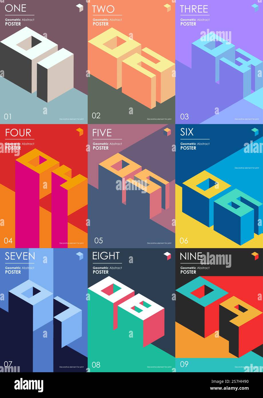 Isometric Colored numbers 3d. lettering typography logo set. Decoration ...