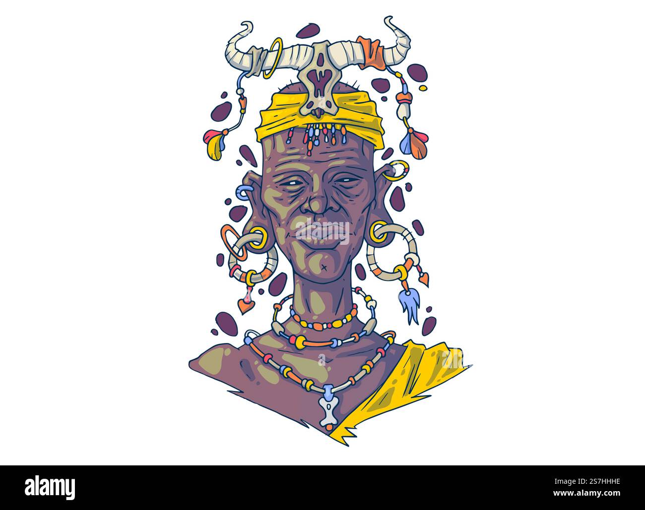 African shaman. Creative cartoon illustration. Picture for print ...