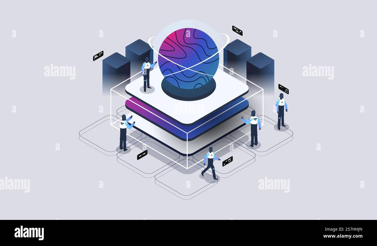 big data processing, data center warehouse, data science, server room. Tech visualization ...