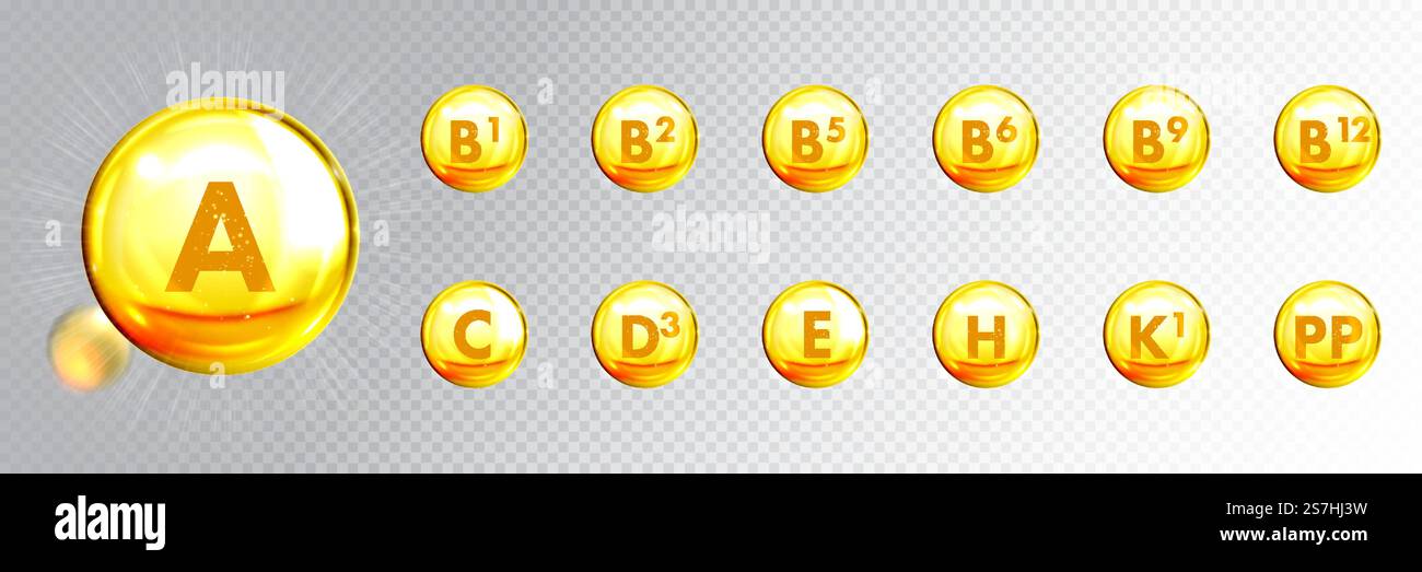 Vitamin golden capsules, vector 3D gold drops. Skincare anti-age and ...