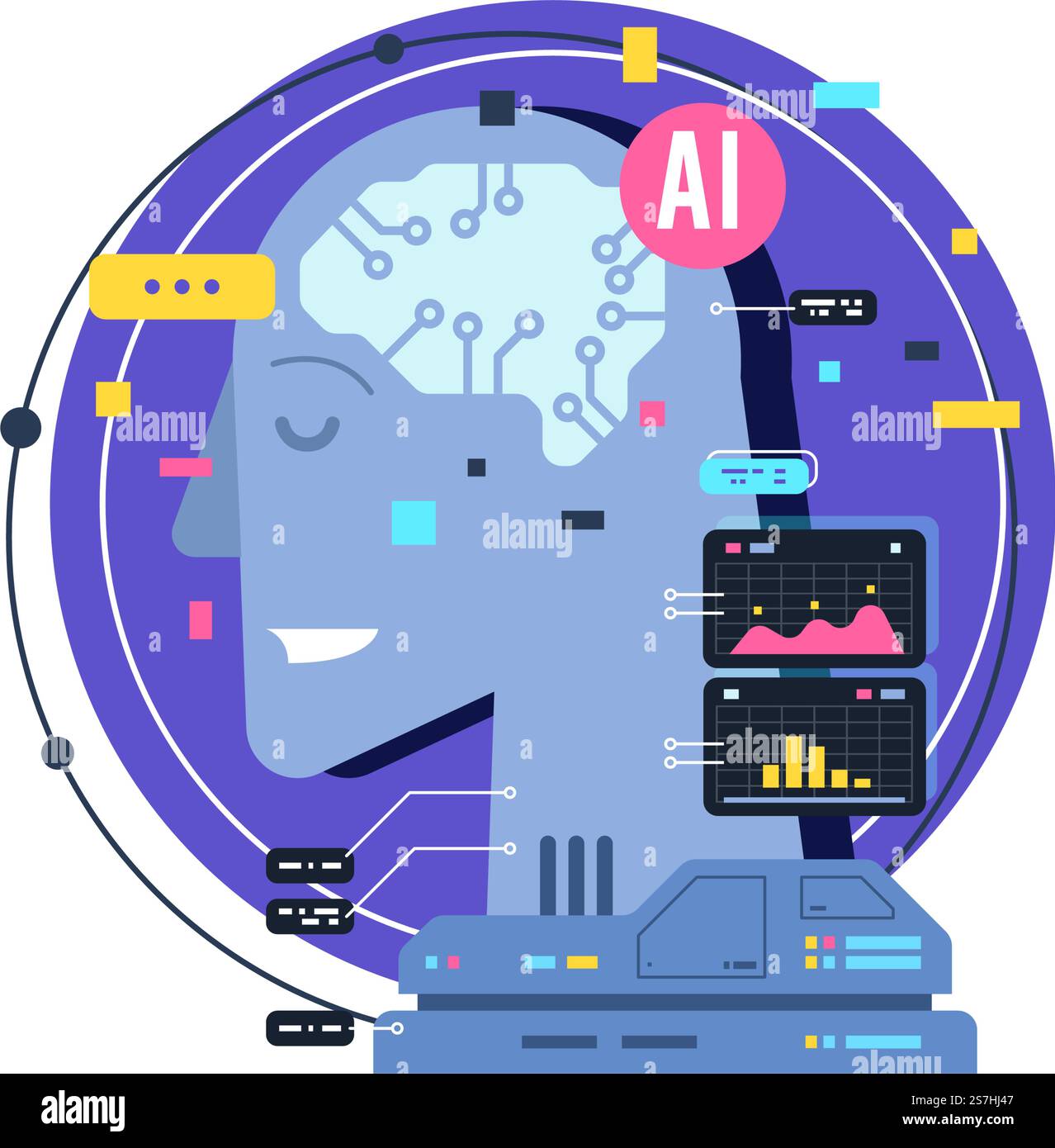 AI, artificial intelligence icon concept, brain with electronic neurons ...