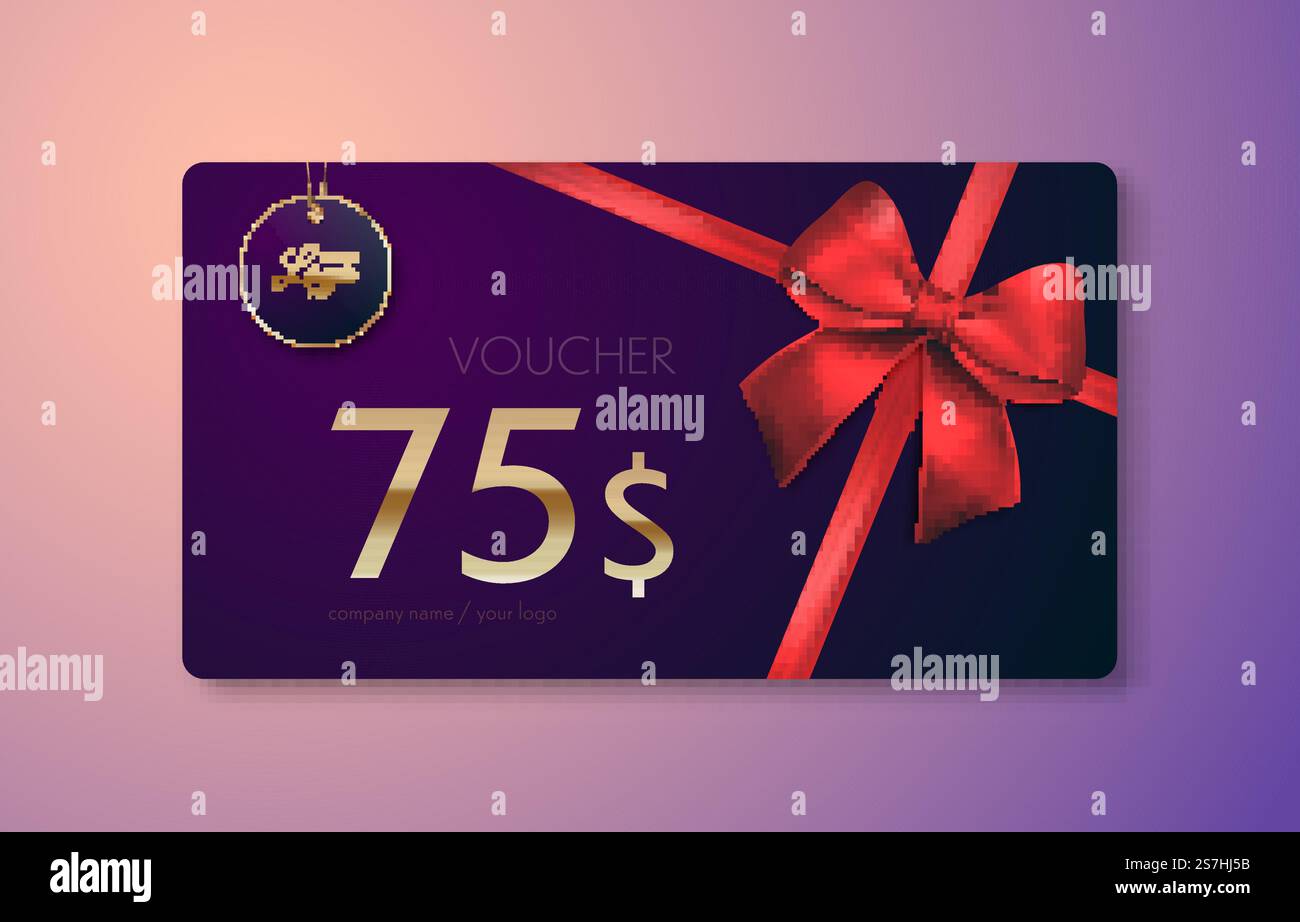 Gift voucher with red ribbon and bow. Discount gift cards template ...