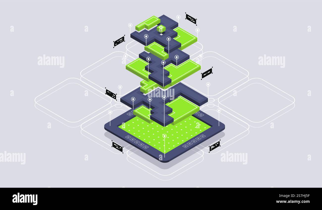 Isometric design concept virtual reality and augmented reality. software development and ...