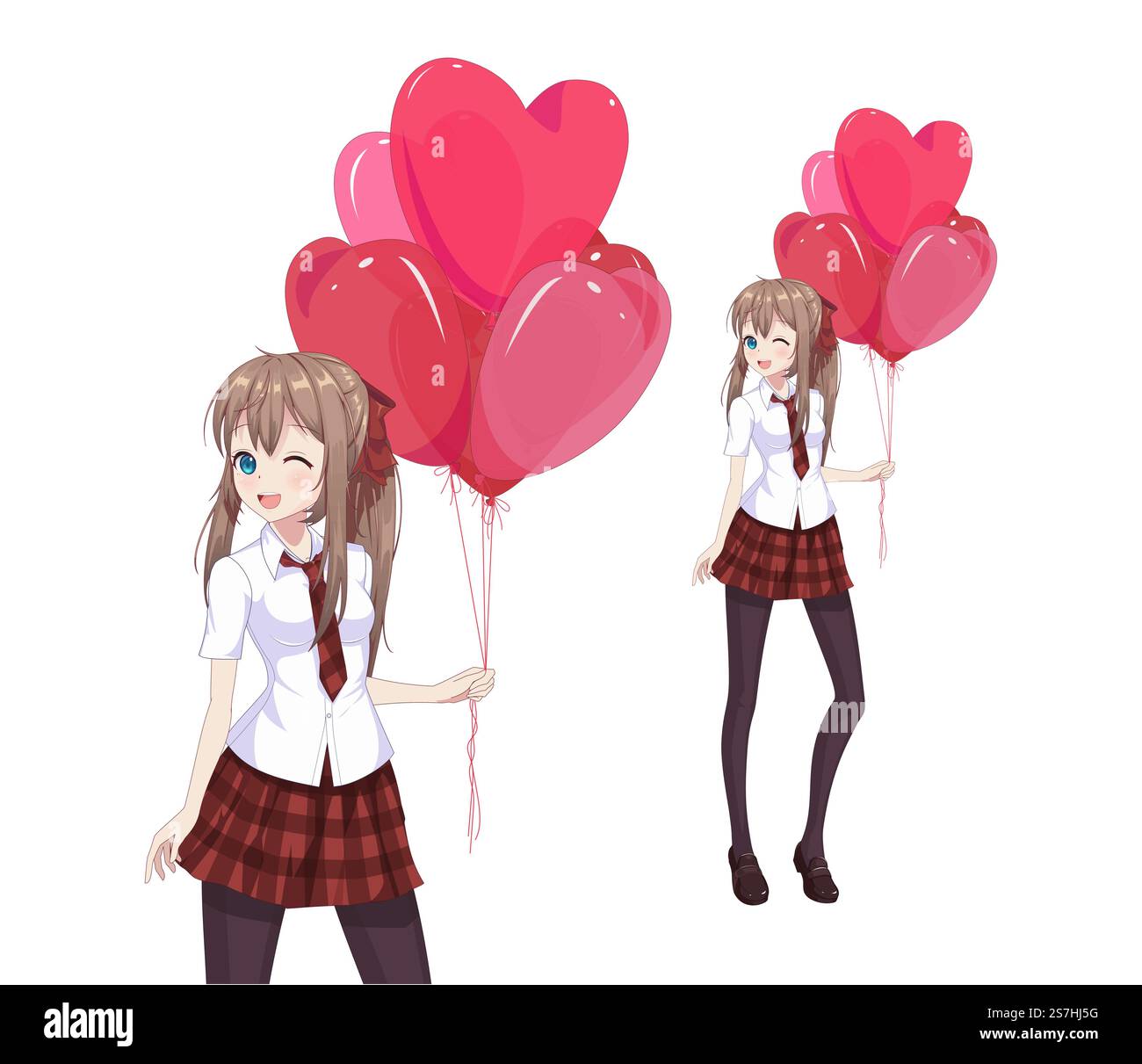 Anime manga girl are holding heart shaped balloons Stock Vector Image ...