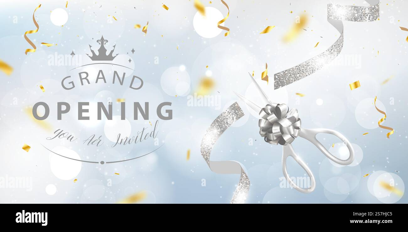 Grand Opening Card with Golden Ribbon Background glitter frame template ...