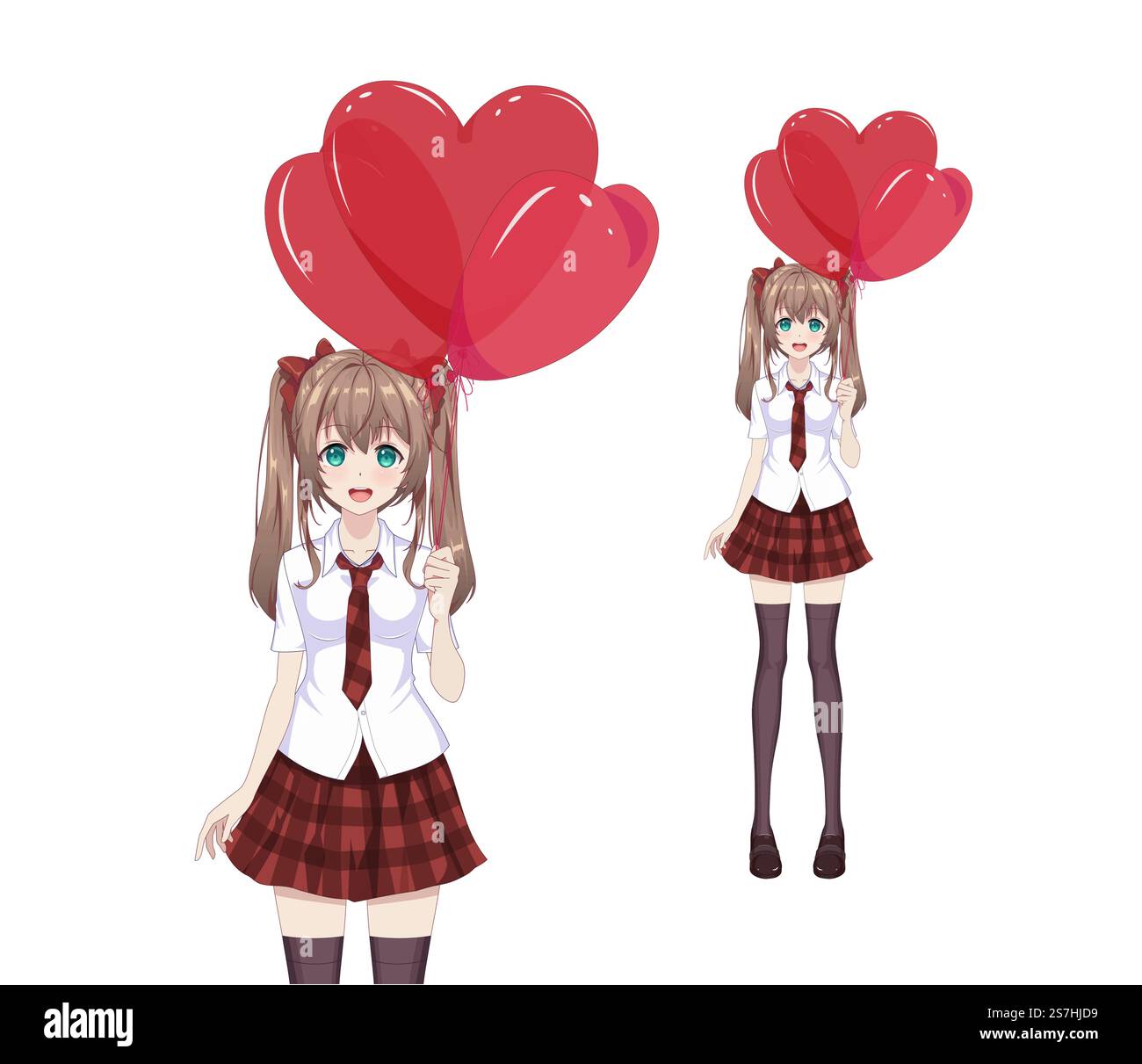 Anime manga girl are holding heart shaped balloons Stock Vector Image ...