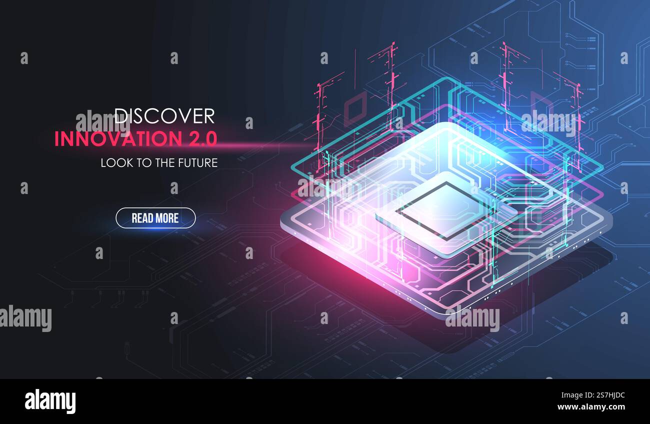 CPU concept with futuristic HUD elements. Digital chip. AI. Circuit ...