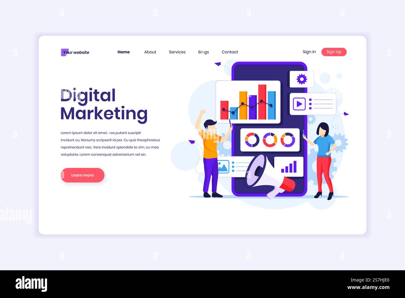 Landing page design concept of Digital Marketing, People with graphic ...
