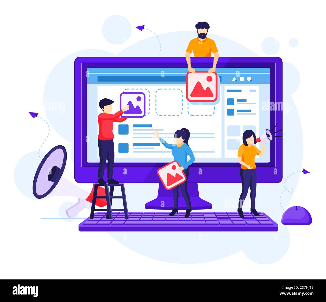 Digital Marketing concept, people putting content images to promote ...