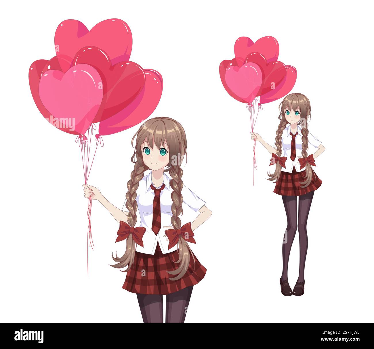 Anime manga girl are holding heart shaped balloons Stock Vector Image ...