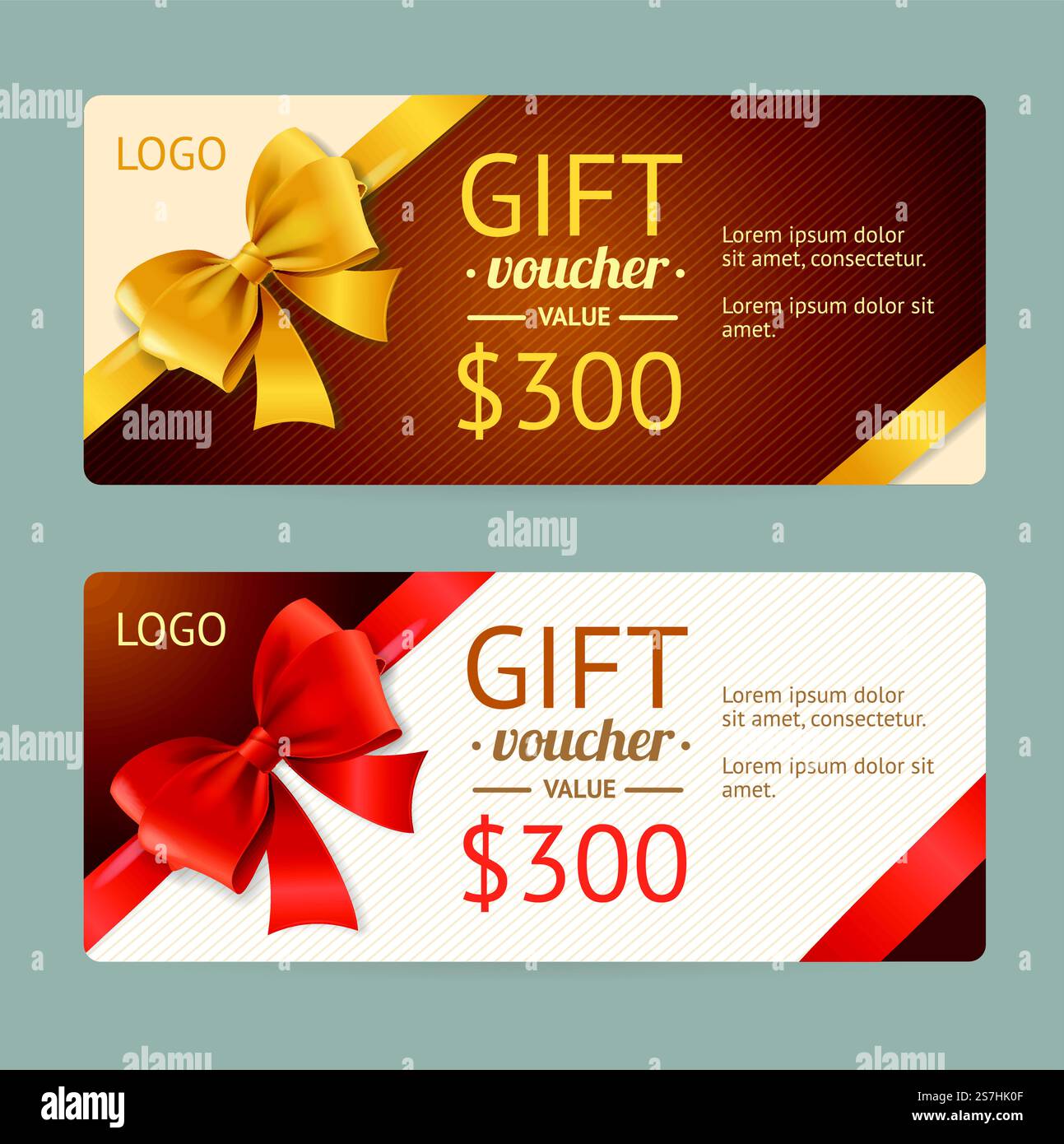 Gift Voucher Template and Gift Bow. Vector illustration. Gift Voucher ...