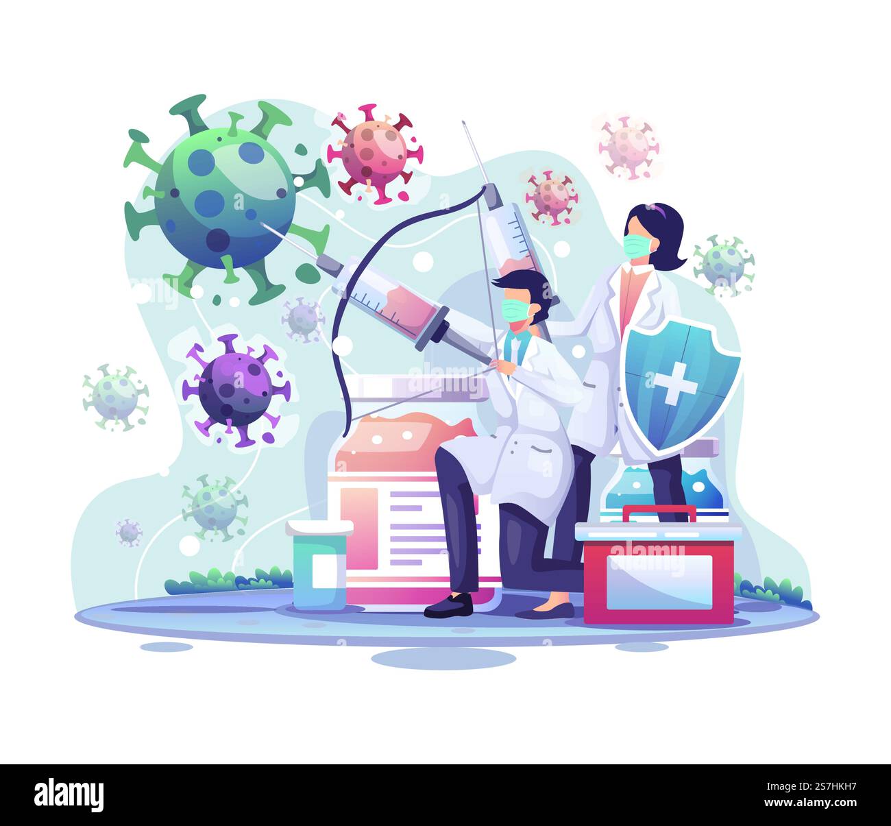 The doctor is shooting with an injection to covid-19 coronavirus cell ...