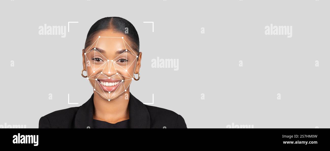 Subject demonstrates facial recognition technology with a joyful ...