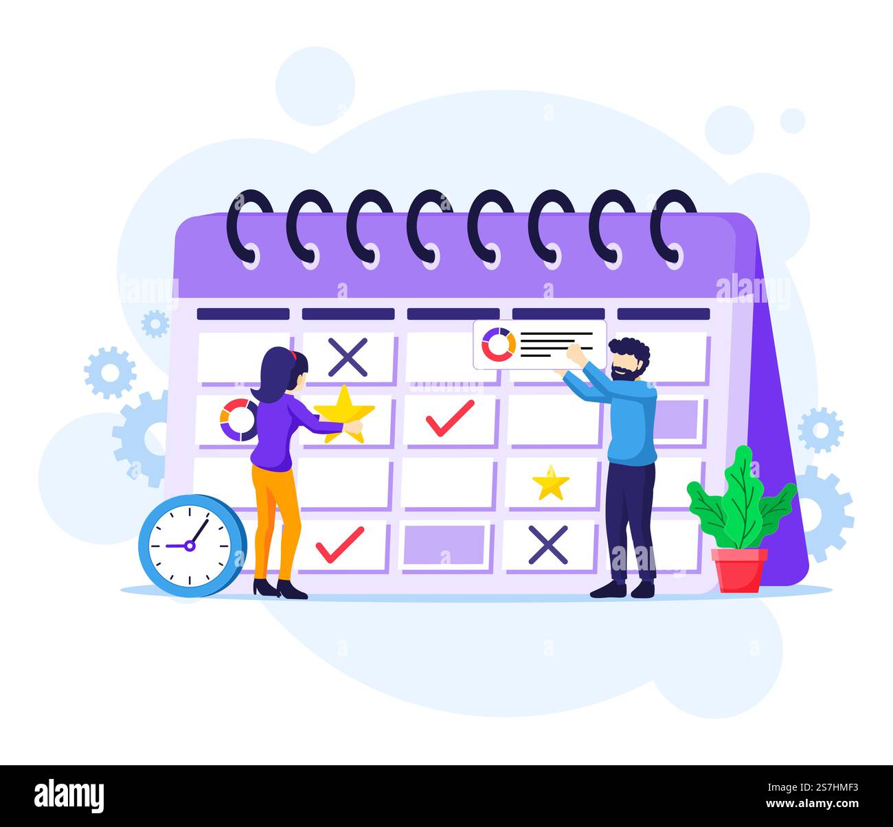 Business planning concept, People filling out the schedule on a giant ...