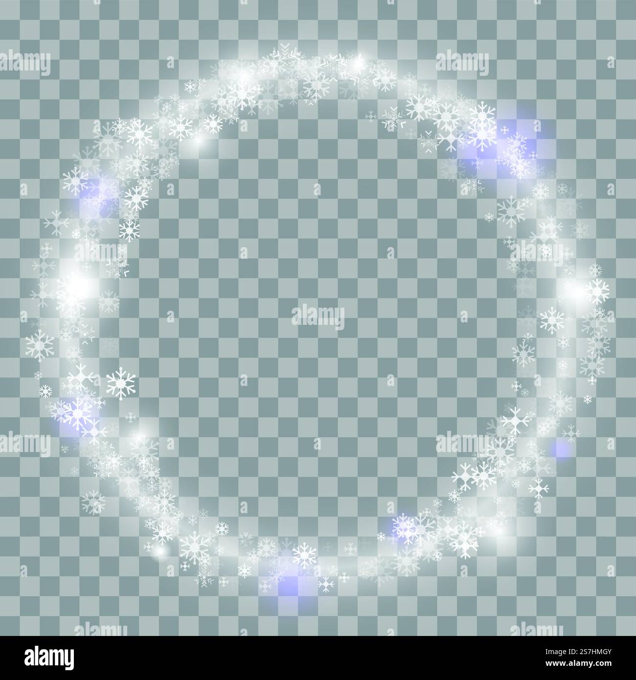 Round winter snow frame border with stars, sparkles and snowflakes on ...