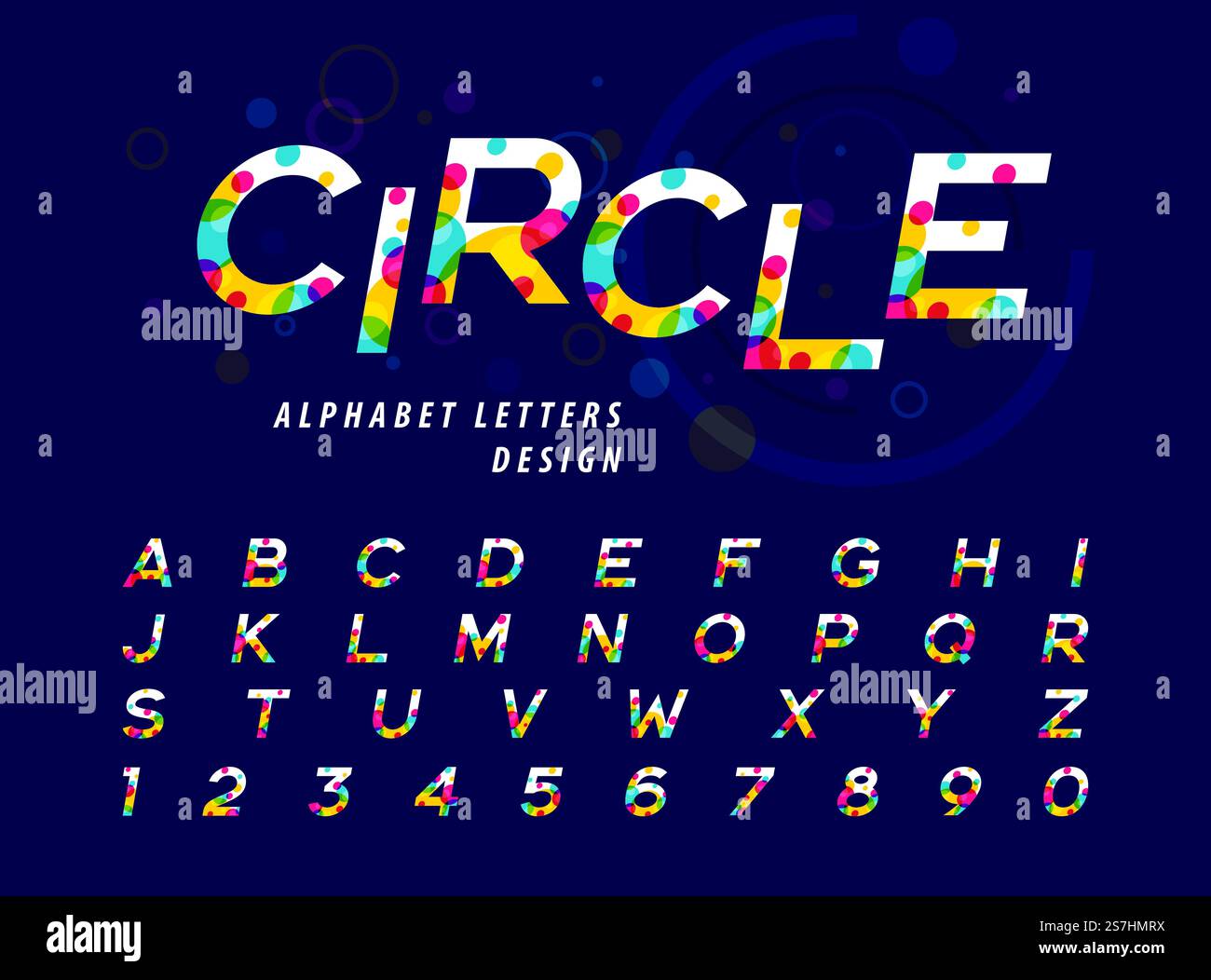Abstract Colorful Circles inside Alphabet Letters and numbers, Modern ...