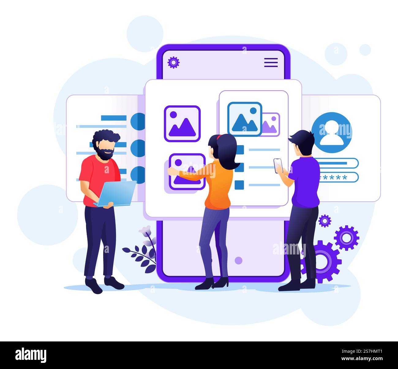 Creating an application design concept, people and content text place, UI UX design illustration ...