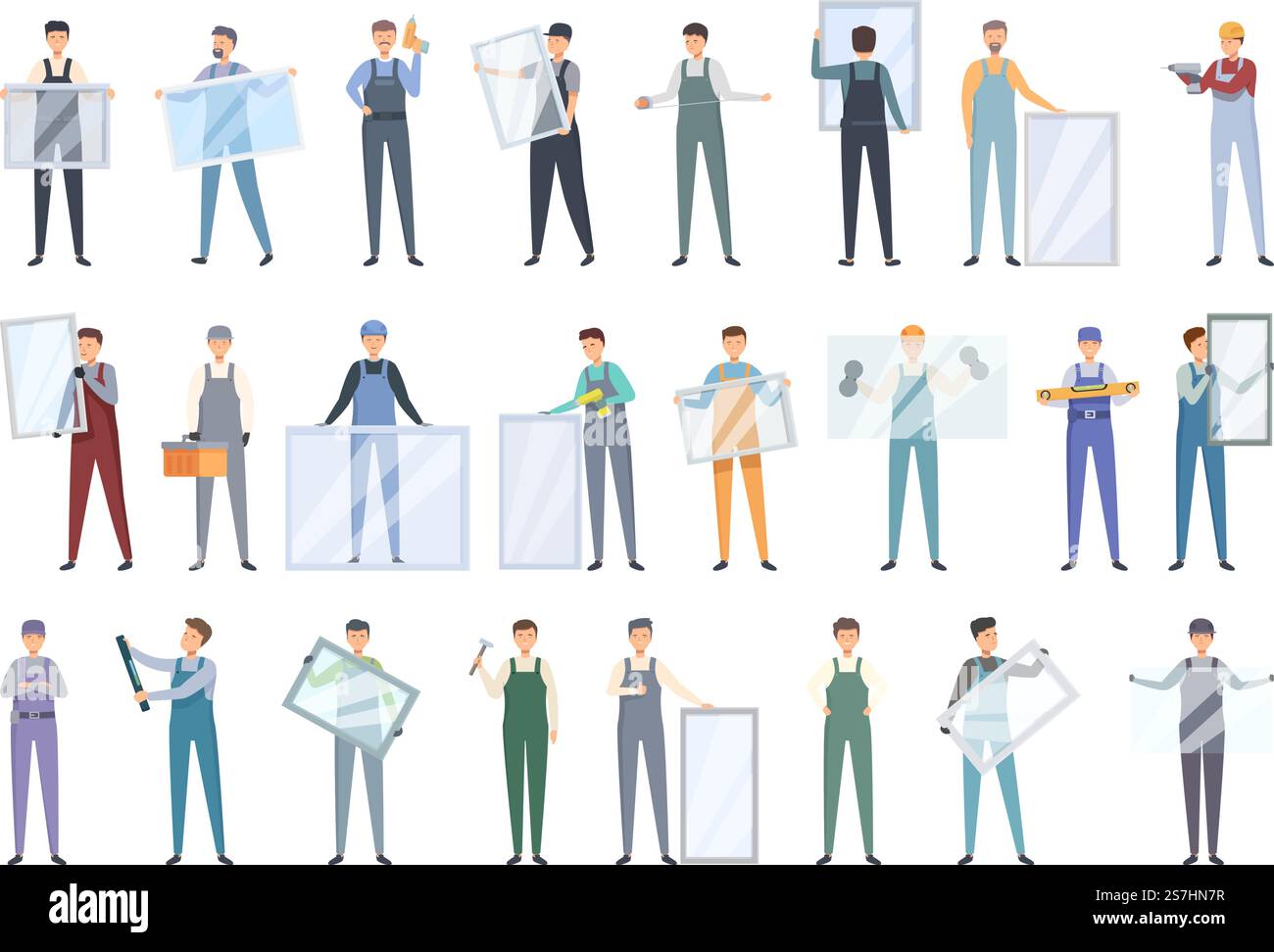 Windows installer icons set cartoon vector. Frame glass. Pvc house ...