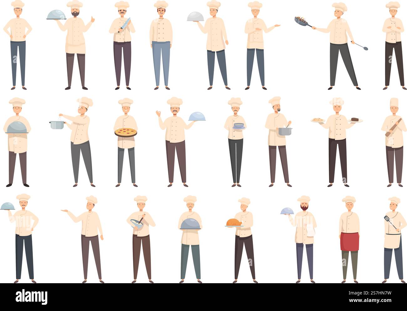 Chef icons set cartoon vector. Italian cook. Baker pastry. Chef icons ...