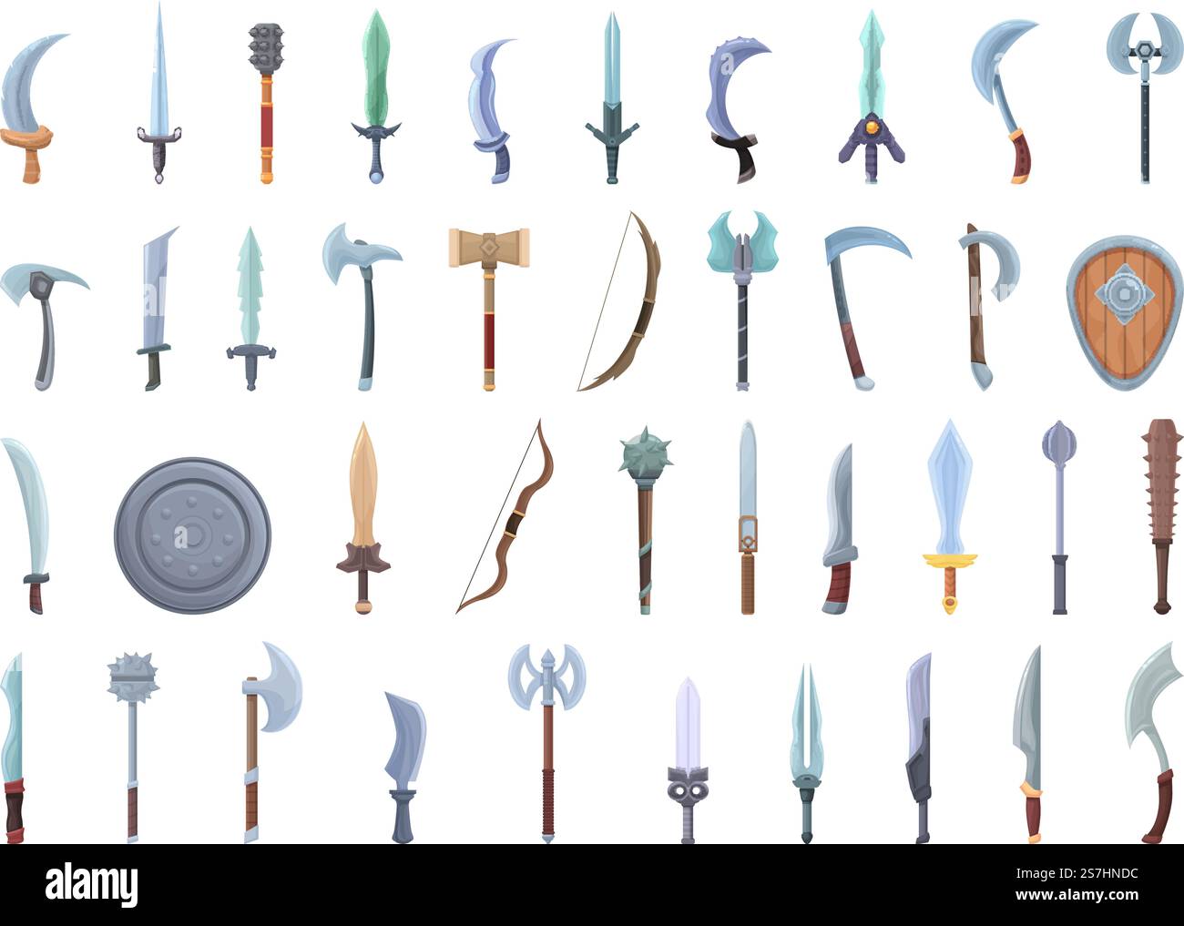 Game weapon icons set cartoon vector. Shield warrior. Chest weapon ...