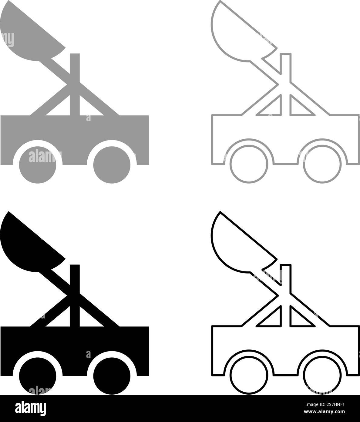 Catapult medieval siege ejection seat set icon grey black color vector ...