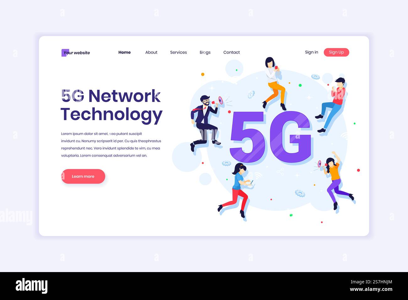 Landing page design concept of 5G Network Technology. People using High-speed wireless ...
