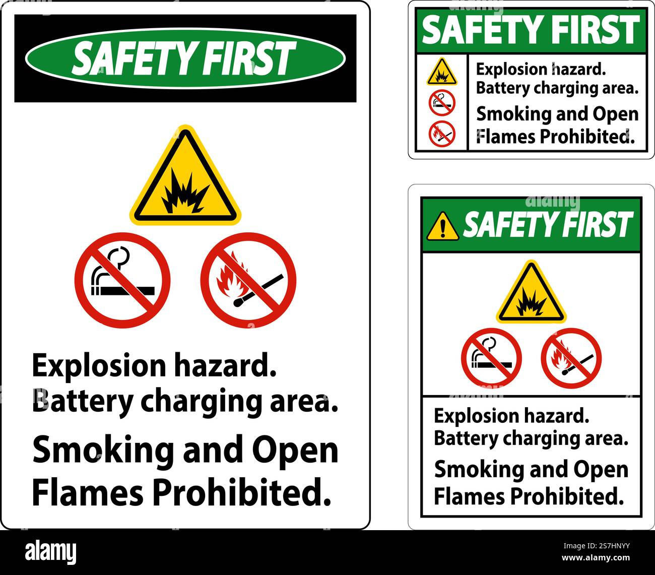 Safety First Sign Explosion Hazard, Battery Charging Area, Smoking And ...