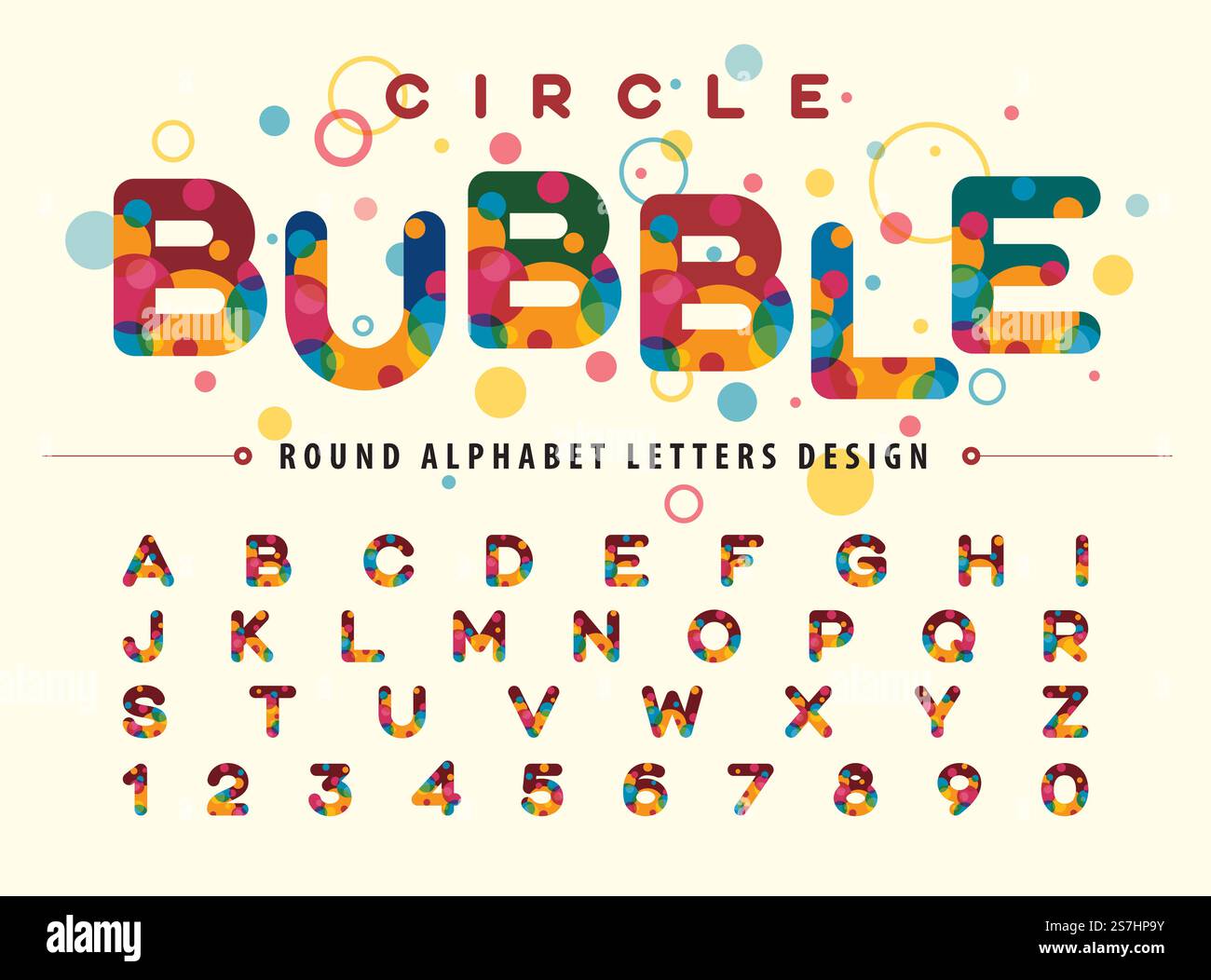 Abstract Colorful Circles inside Alphabet Letters and numbers, Modern ...
