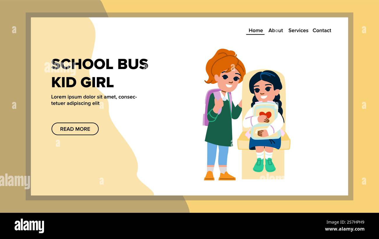 school bus kid girl vector. student transport, transportation happy ...