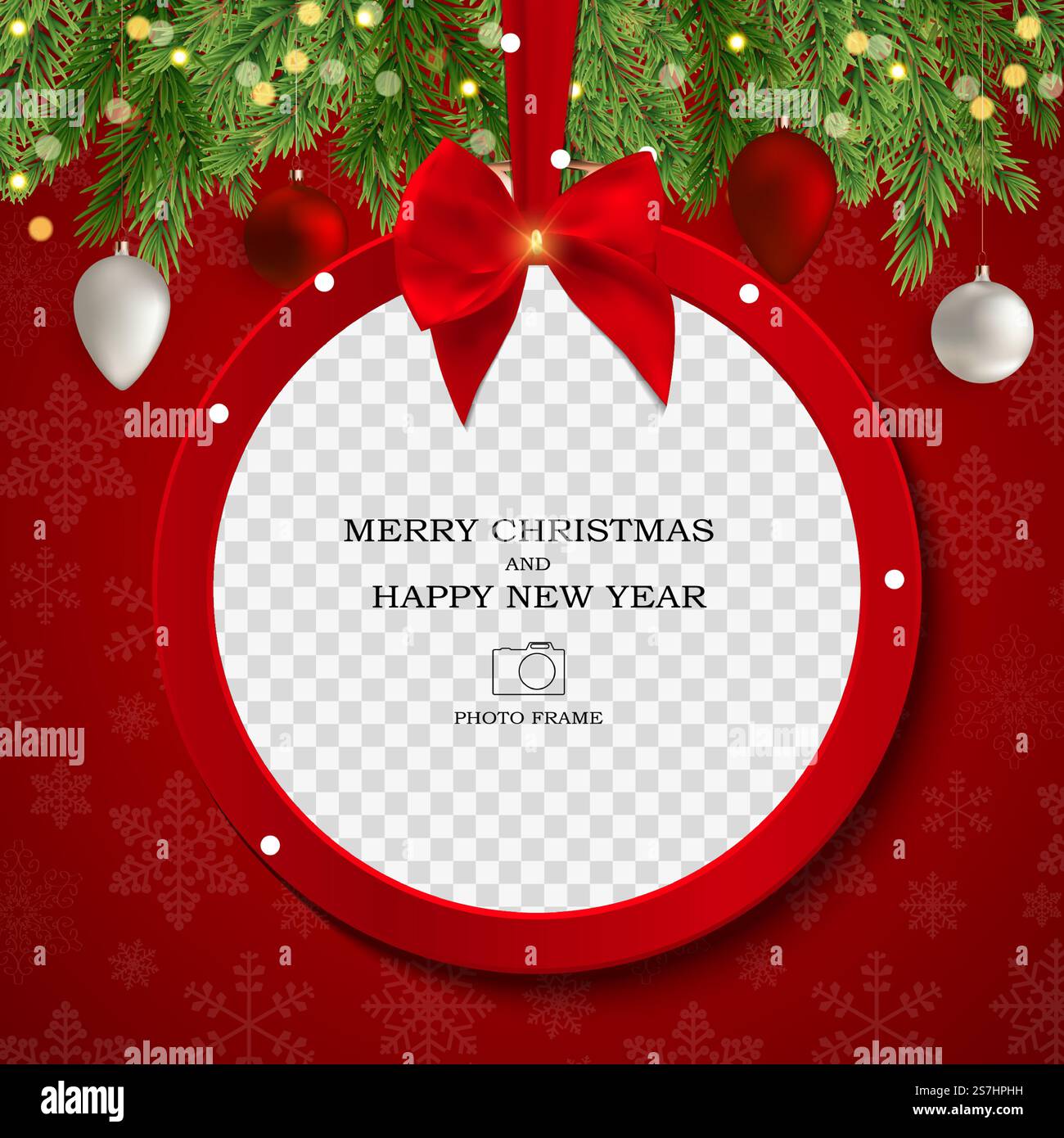 Merry Christmas and Happy New Year Photo Frame Template. Vector ...