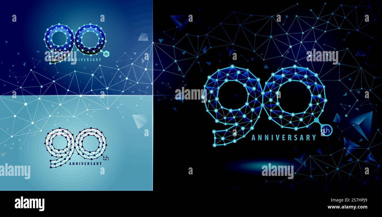 Set of 90th Anniversary logotype design, Ninety years Celebrating ...