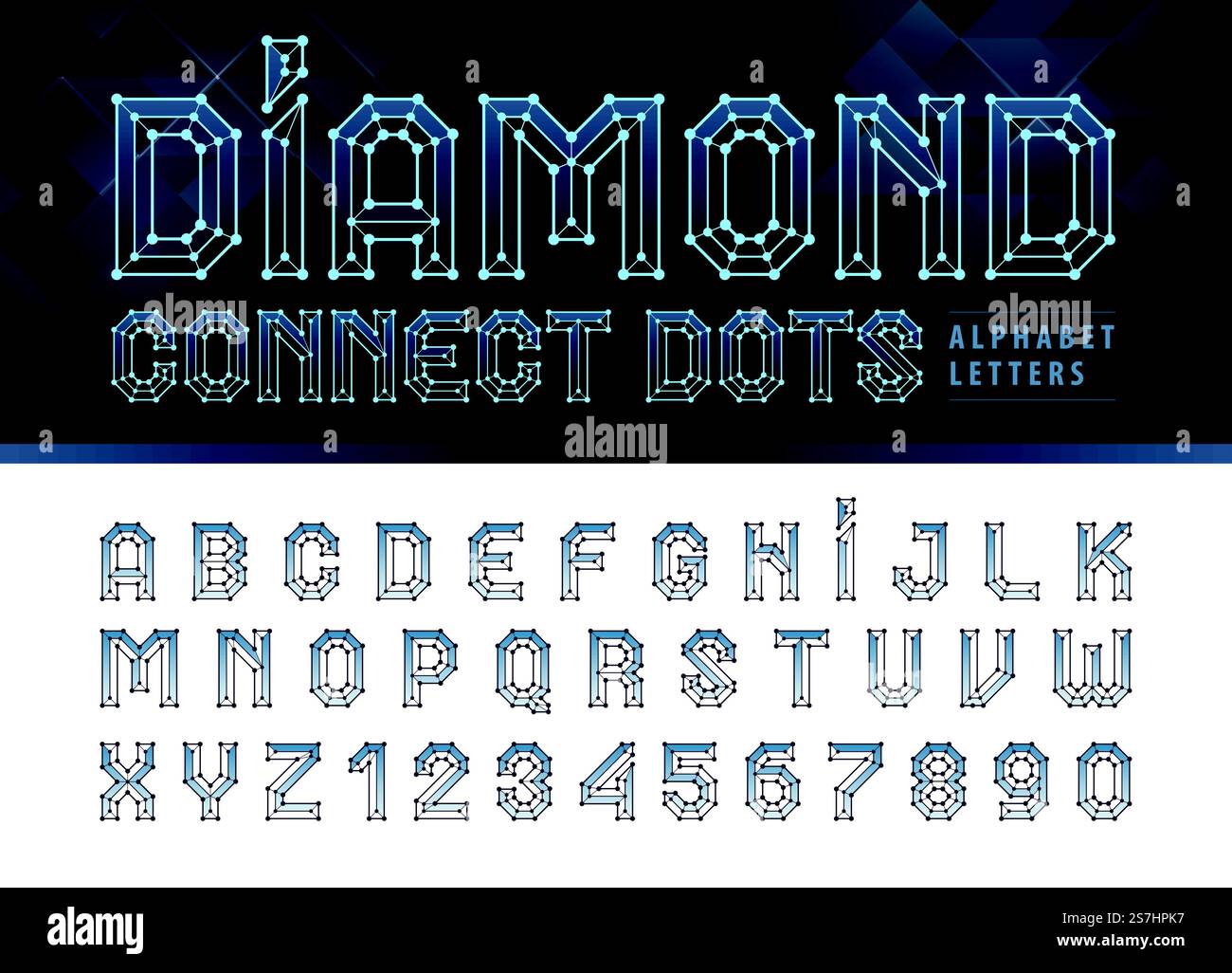 Diamond Line Connect Dots Alphabet Letters and numbers, Network ...