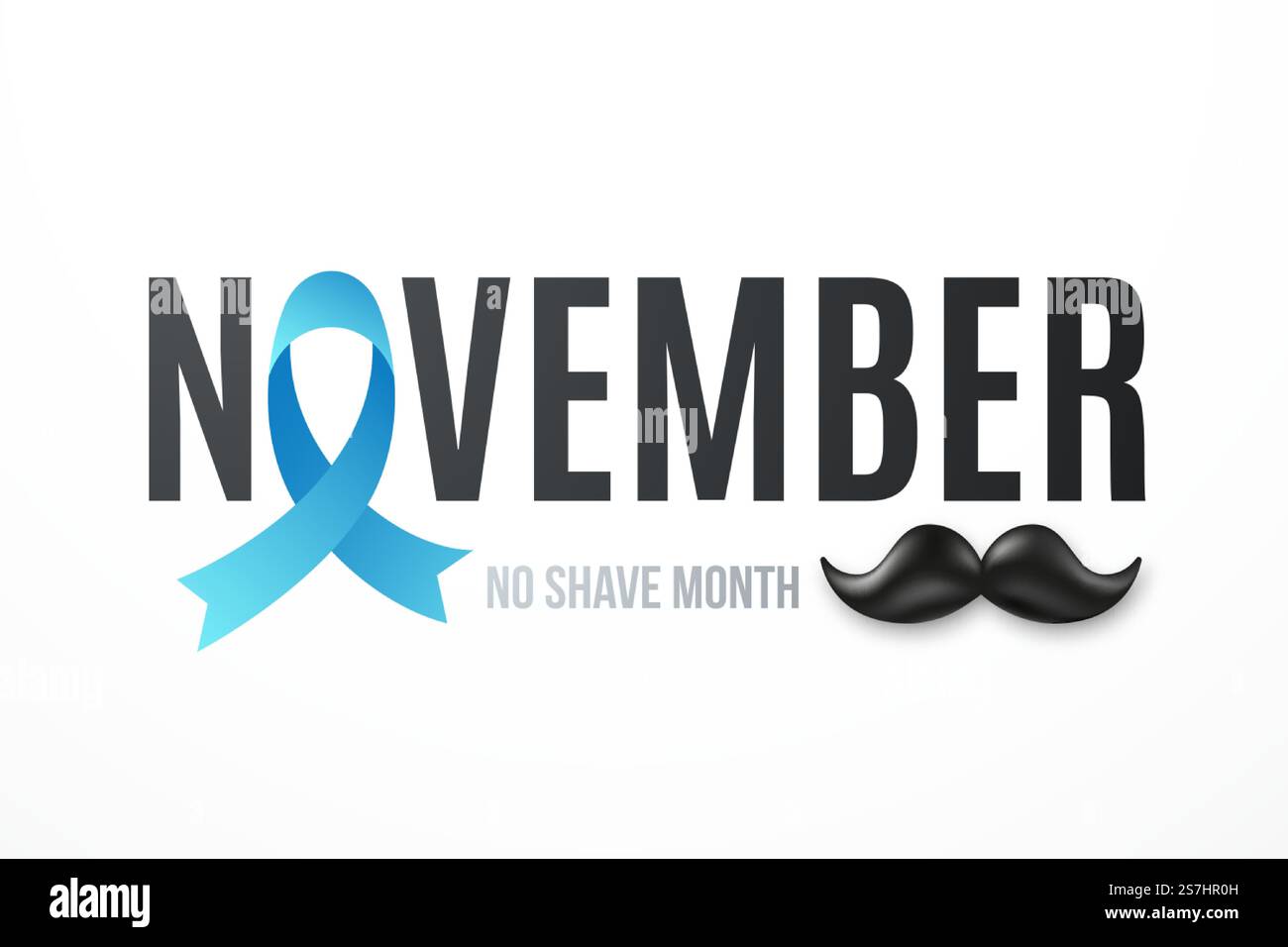 November No Shave Month banner. Blue ribbon and black mustache.Raise ...