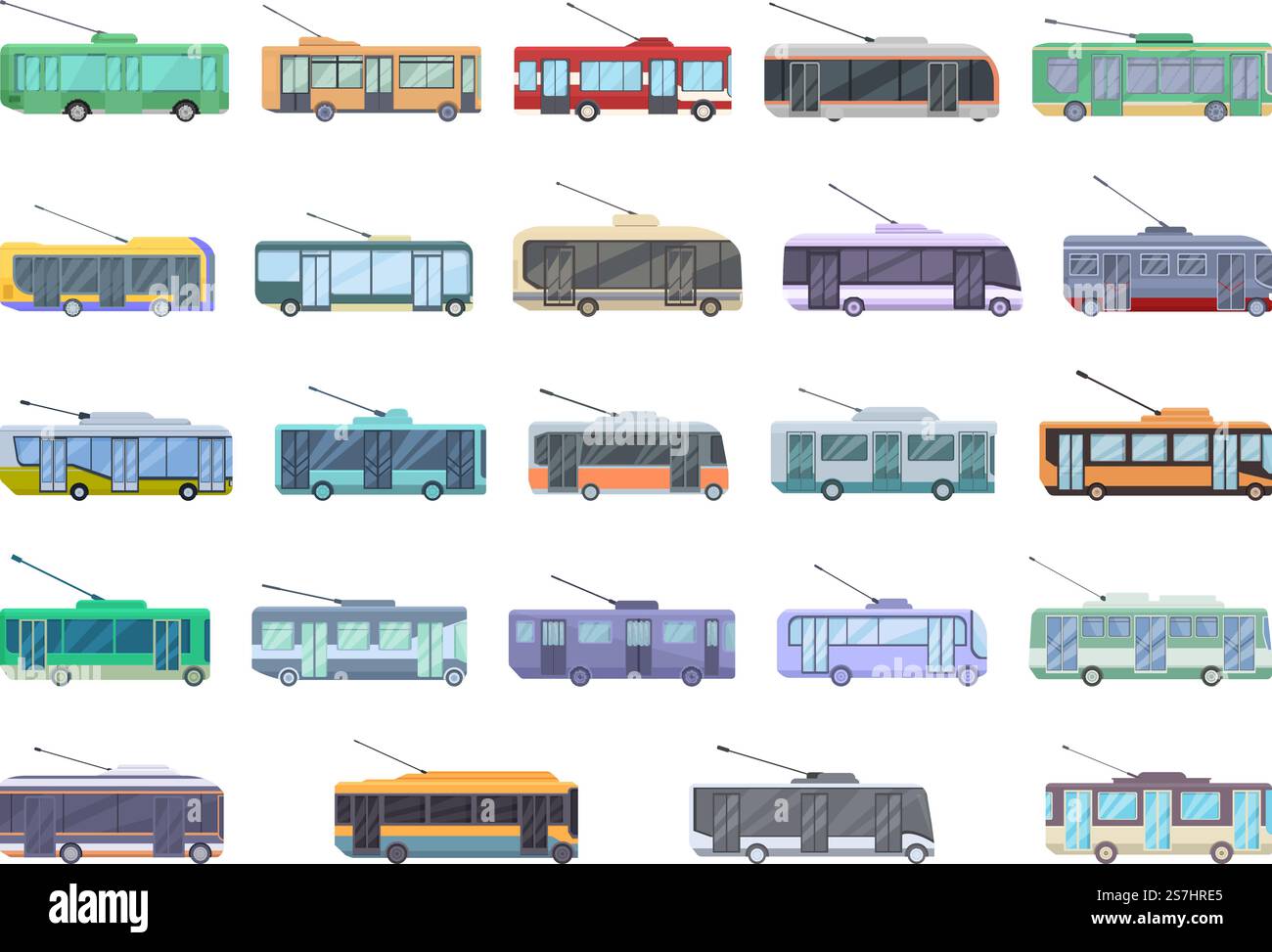 Trolleybus icons set cartoon vector. Car transport. Vehicle electric ...