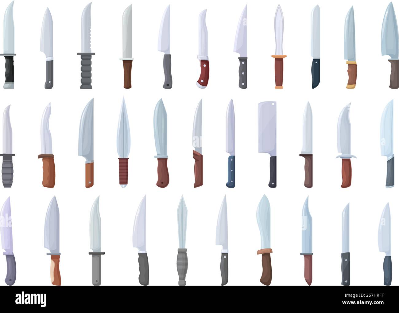 Knife icons set cartoon vector. Cutlery tool. Crime chef. Knife icons ...
