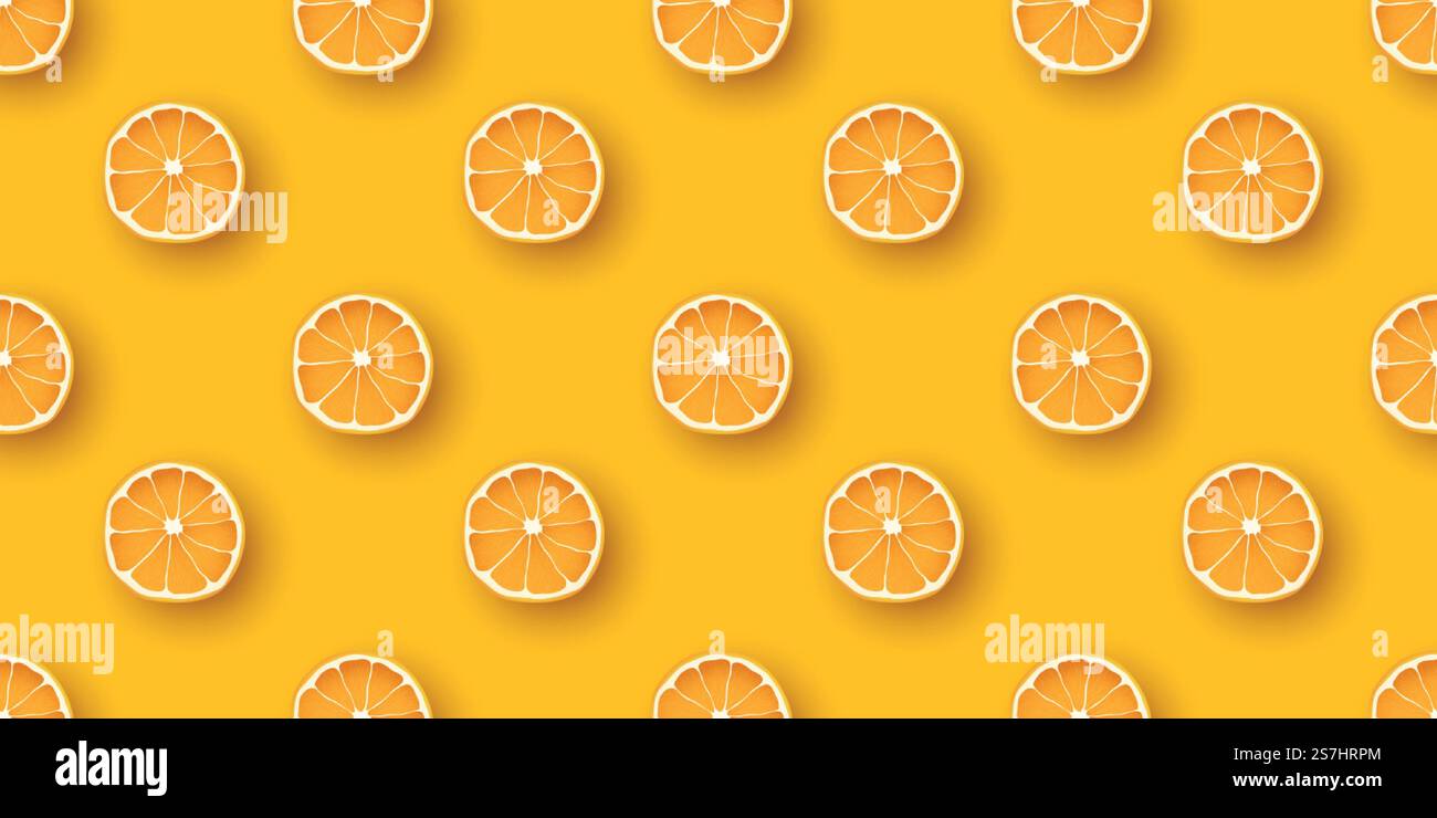 Orange Fruit seamless pattern. Fresh citrus Orange clices on orange background. Vector design ...