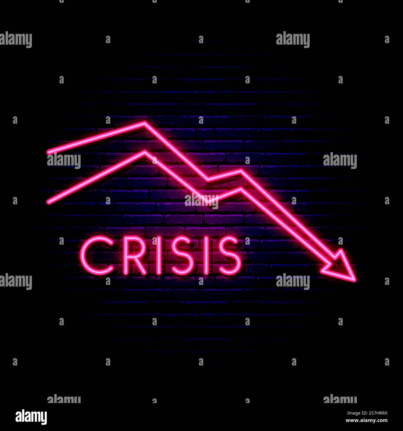 Red arrow neon sign. Simple economic crisis design in neon style ...