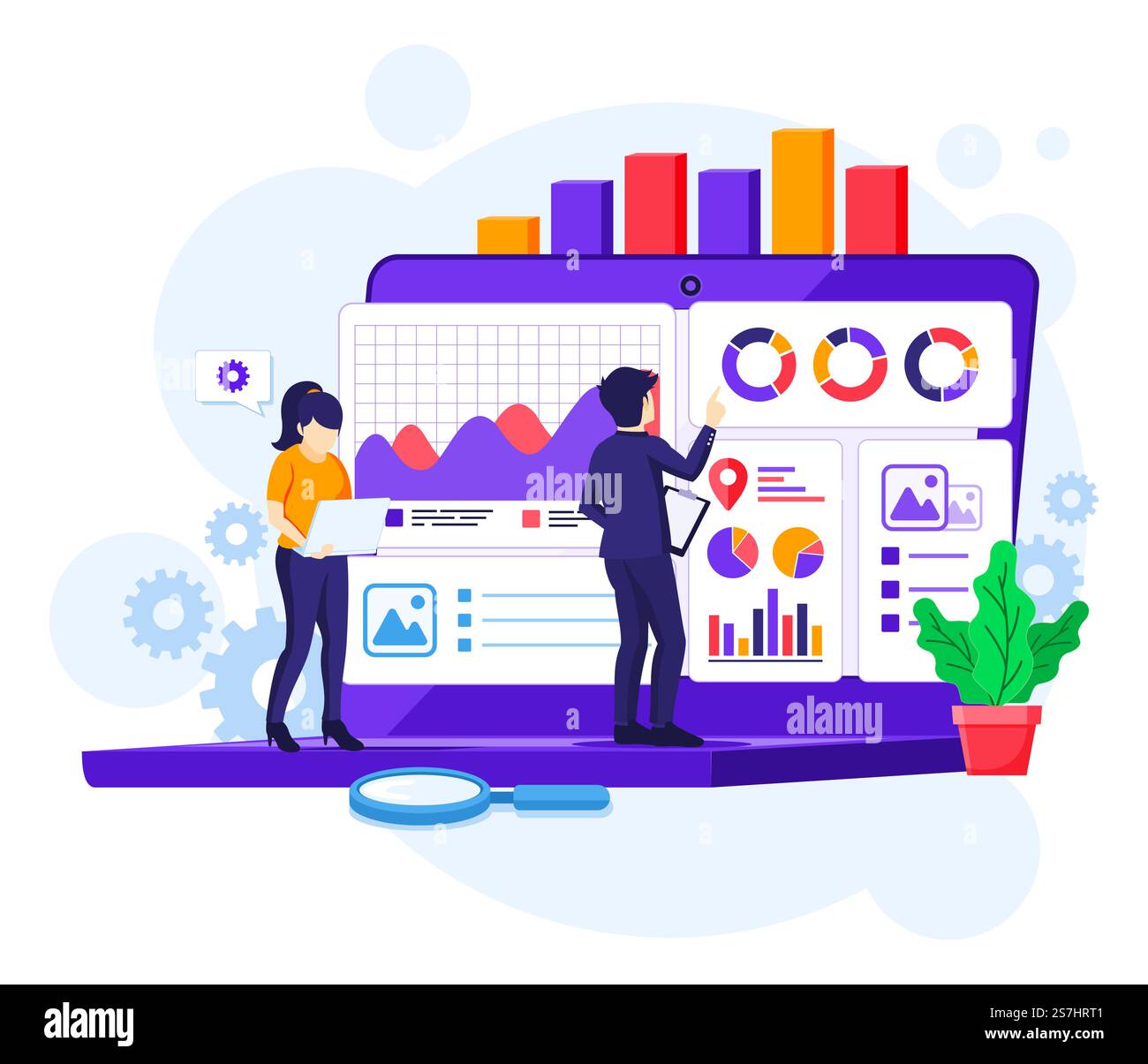 Business Analysis concept, People work in front of a big laptop ...