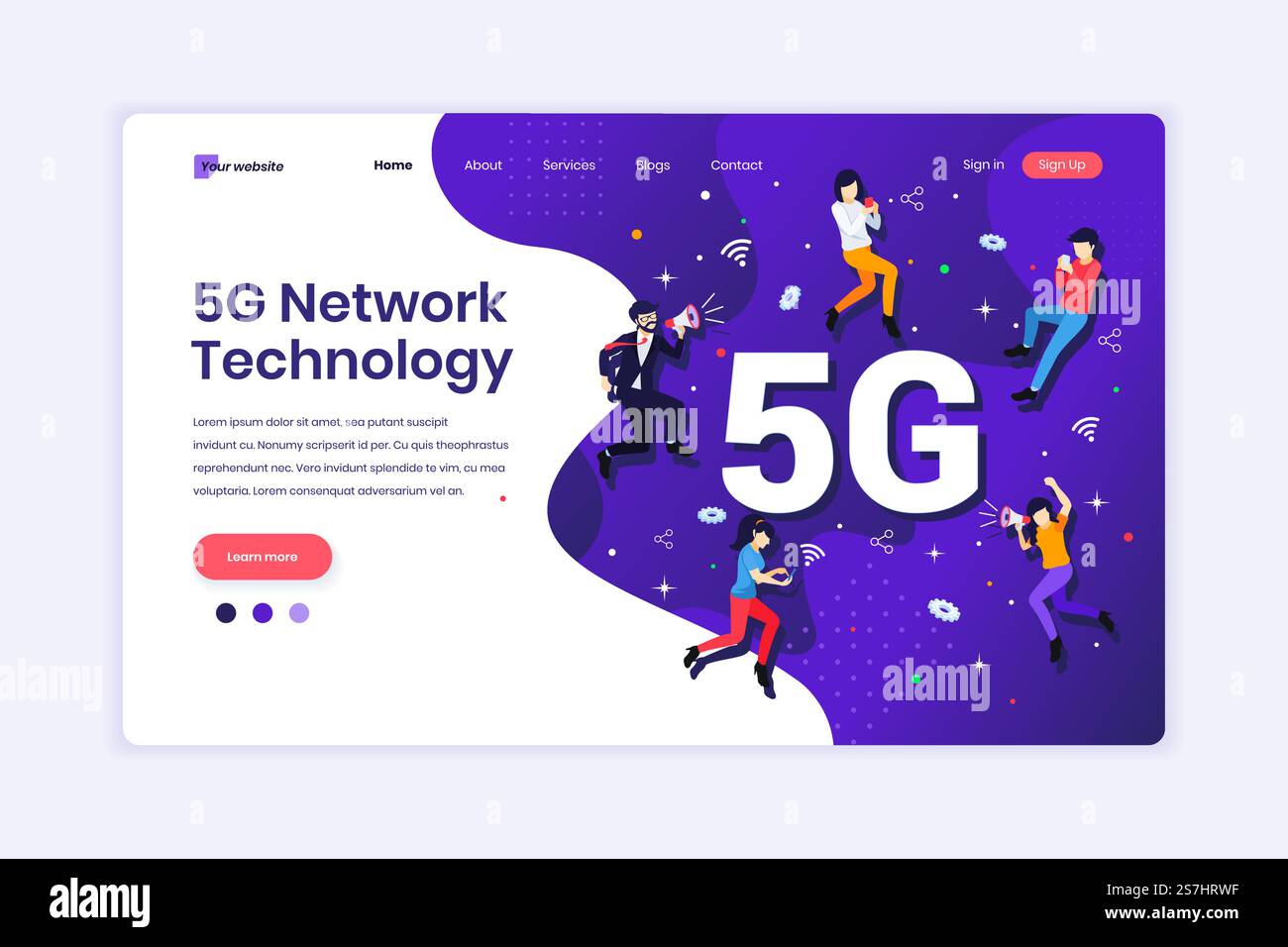 Landing page design concept of 5G Network Technology. People using High-speed wireless ...