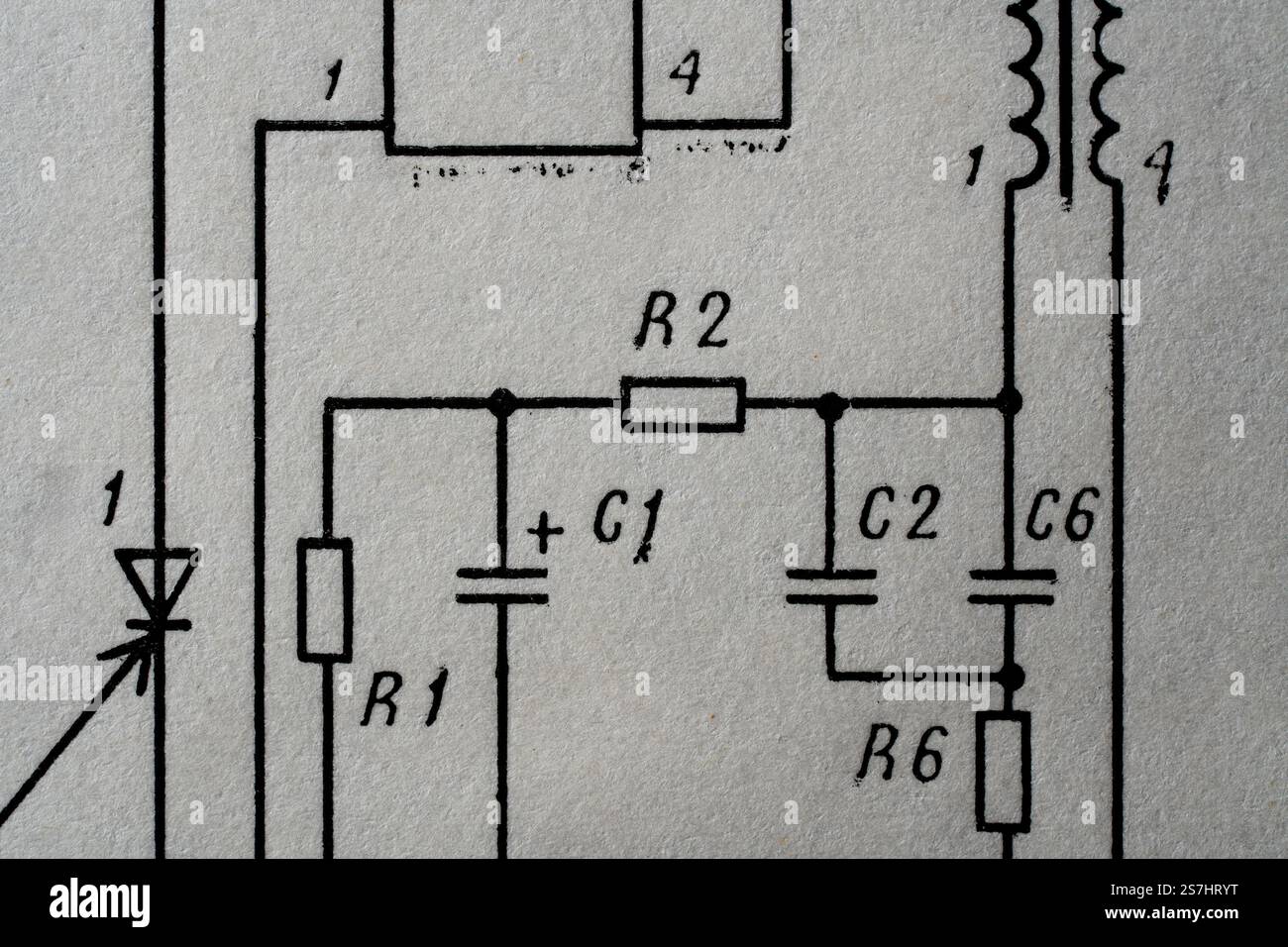 Old radio circuit printed on vintage paper electricity diagram as ...